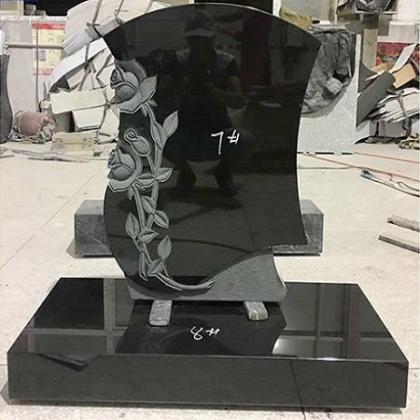 Buy Carved Flower Design Black Granite Headstone Blank Tombstone,Carved ...